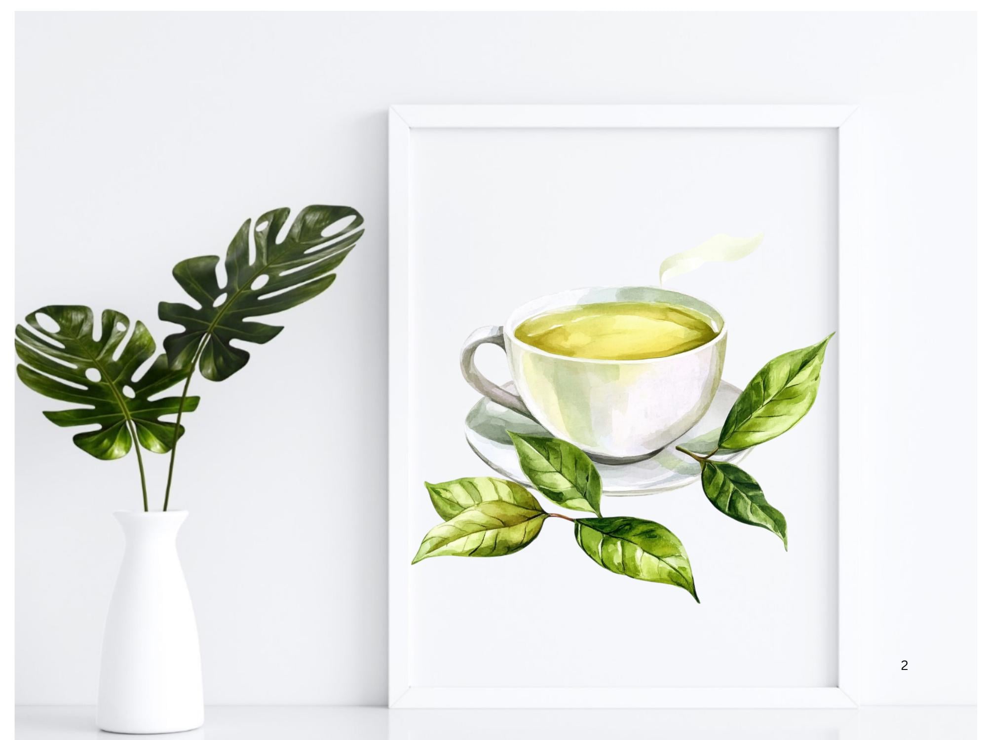 13 Green Tea Watercolor Clipart, PNG Digital Files on Transparent ...