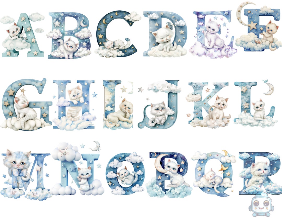 Watercolor Baby Cat Alphabet Clipart, PNG Individual Images on ...