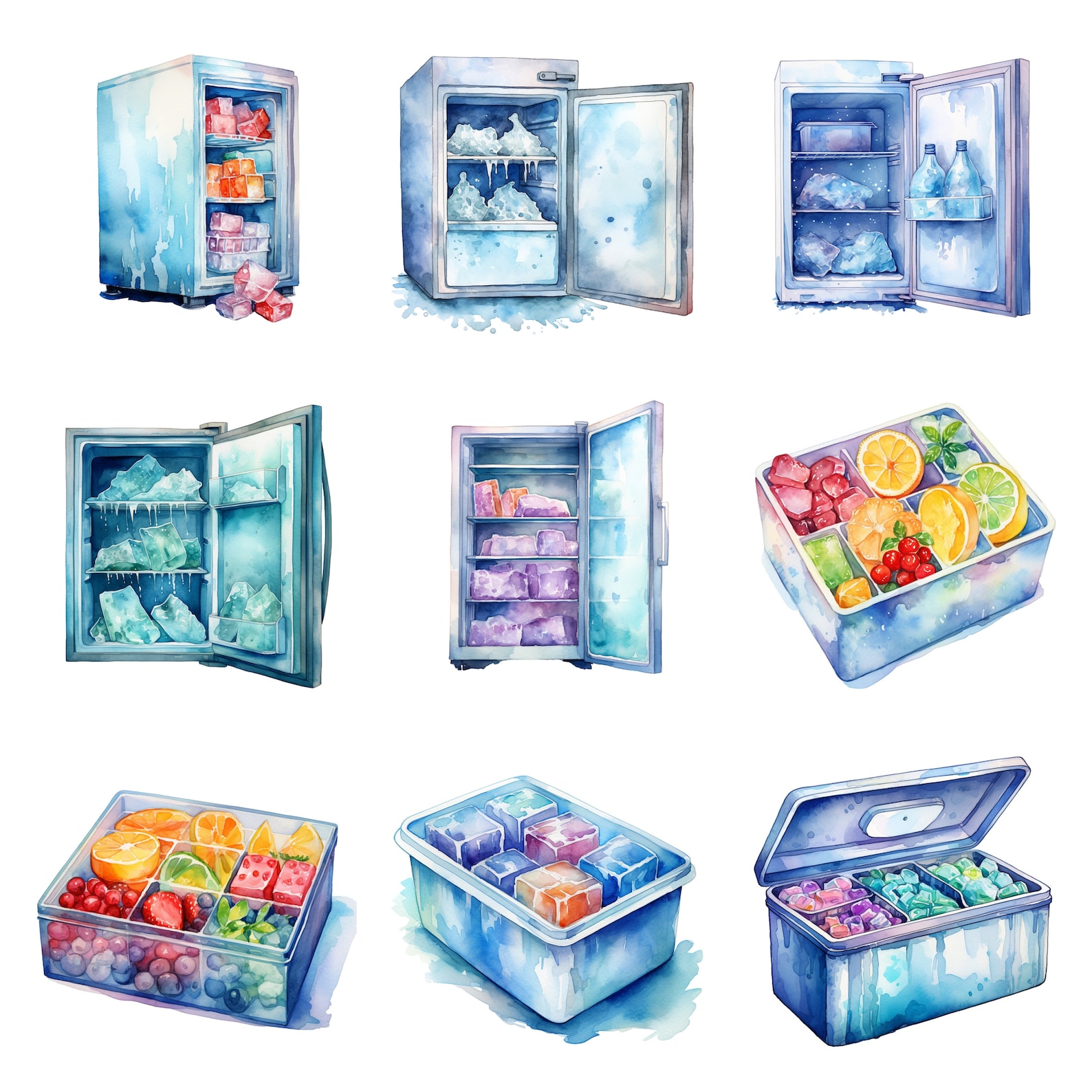 Watercolor Freezers and Freeze Boxes Clipart, PNG Digital Files on ...