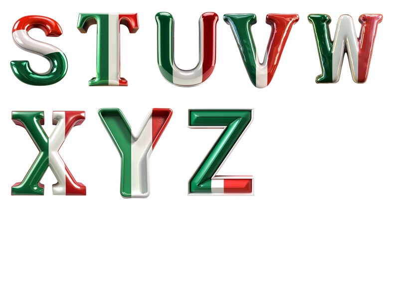 Watercolor Italian Flag Alphabet Clipart, PNG Individual Images on ...