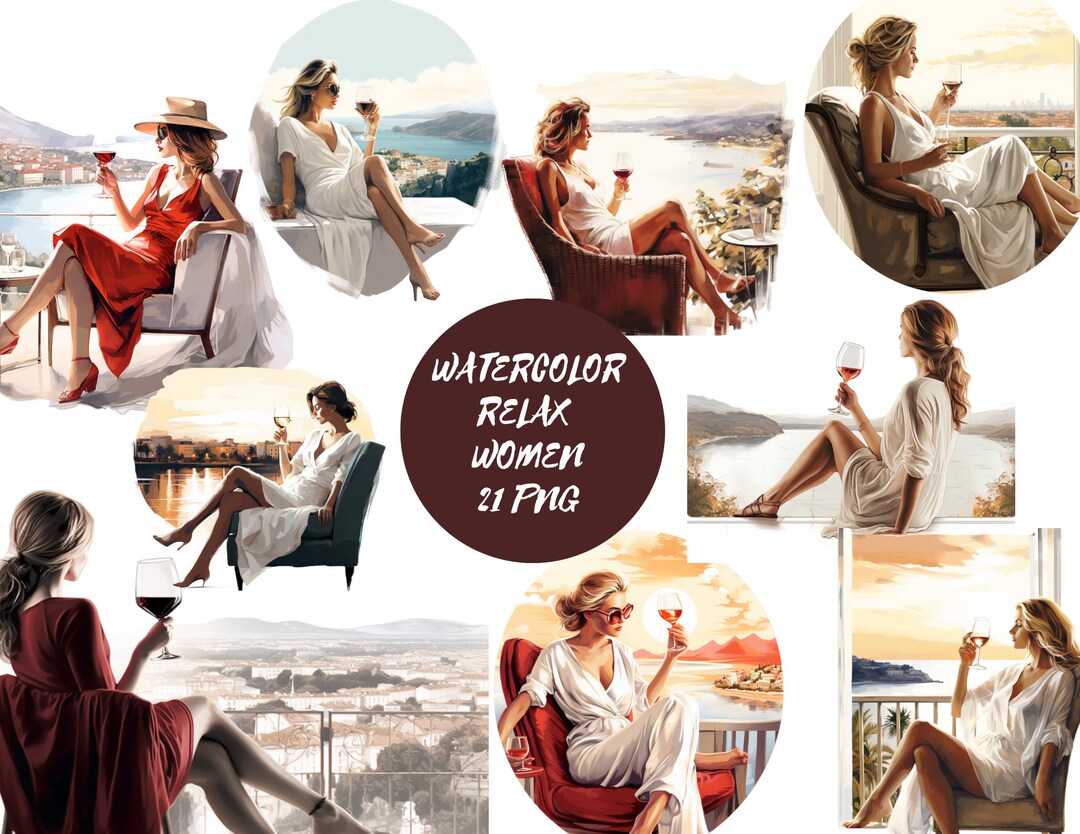 Watercolor Relax Women, Relax Fashion Women, PNG Digital Files on a ...