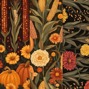 Fall Garden Digital Paper Pack - Harvest Flowers, Corn, Pumpkins Autumn ...