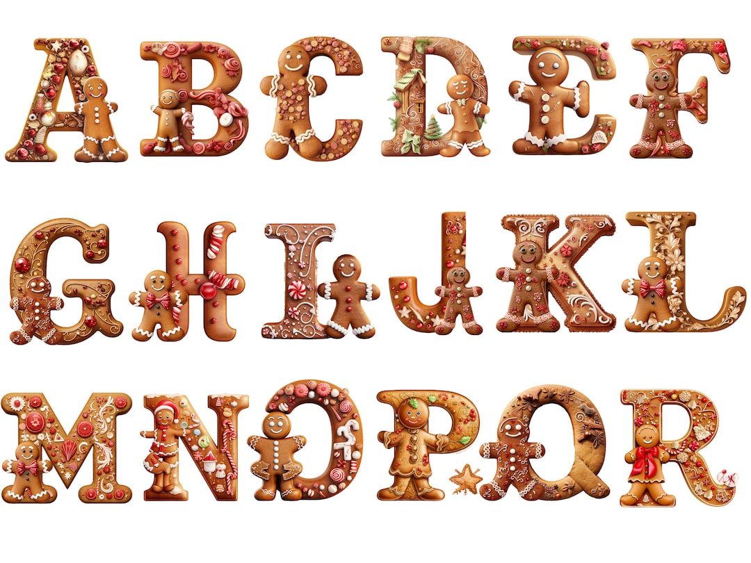 Gingerbread Christmas Alphabet, Letters Png, Alphabet Png, Instant ...