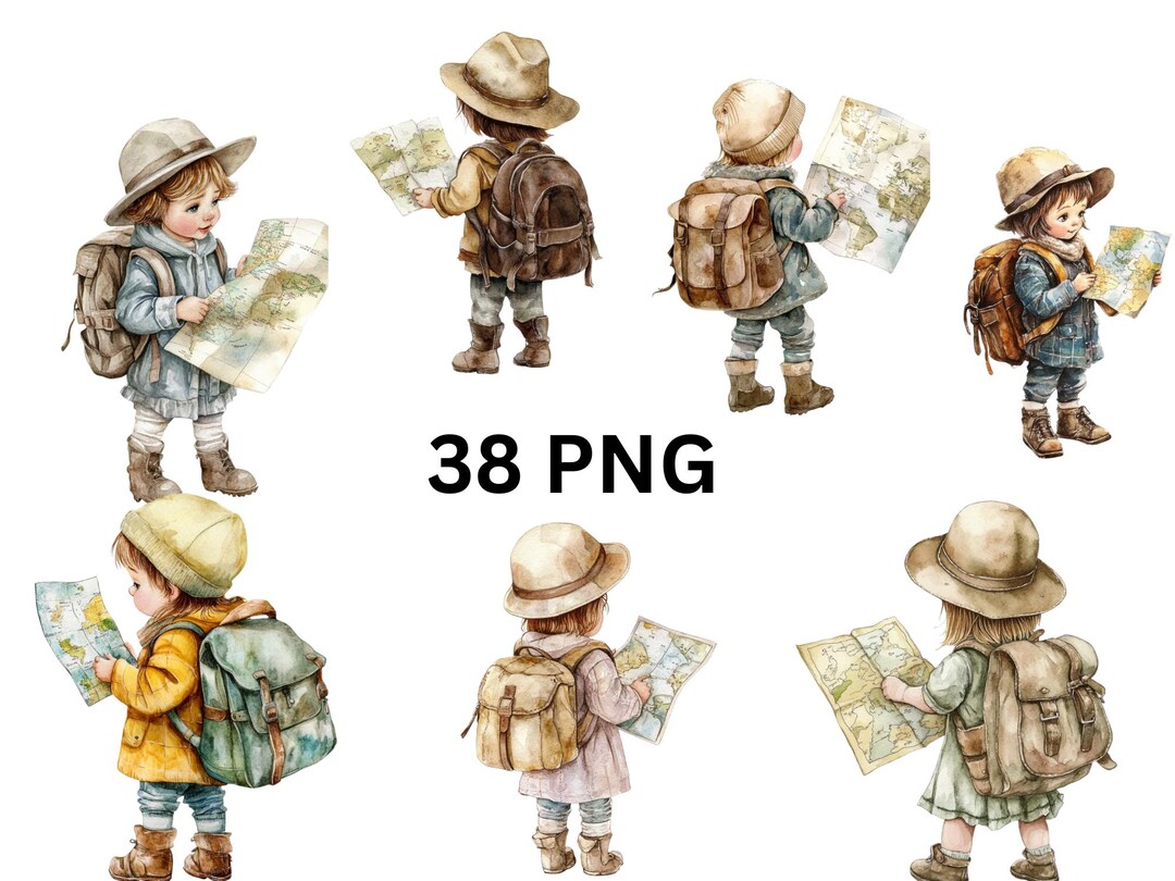 Little Explorer Kids With Maps - 38 PNG Clipart, PNG Individual Images ...