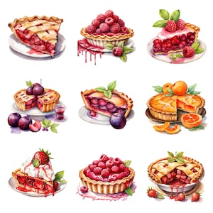 Watercolor Fruit Pies Clipart, PNG Individual Images on Transparent ...