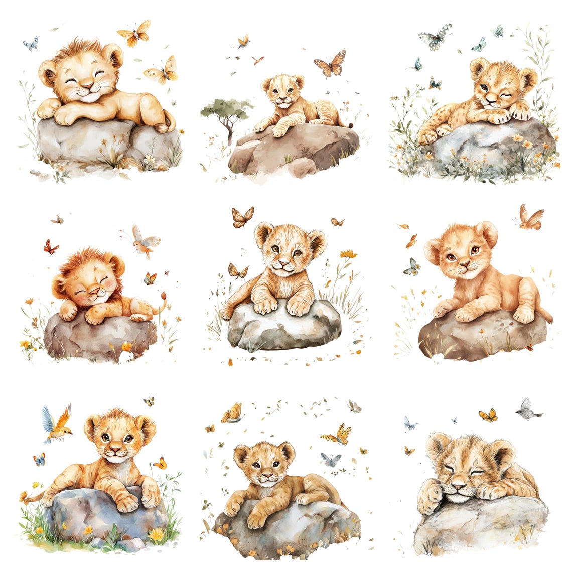 26 Cute Baby Lions Watercolor Clipart, Animals Clipart, PNG Individual ...