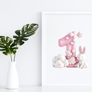 Watercolor Pink Rabbit Numbers Clipart, PNG Individual Images on ...