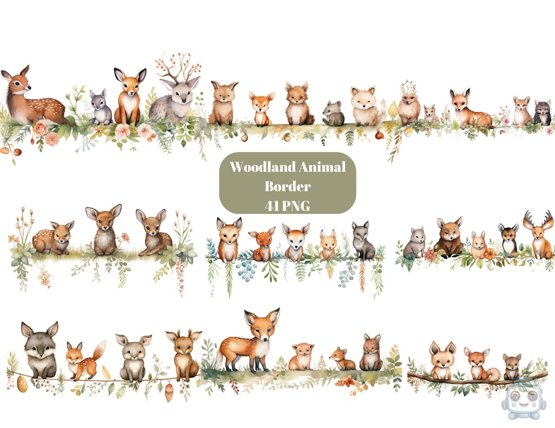 41 Woodland Animal Border Watercolor Clipart, Borders Clipart, PNG ...