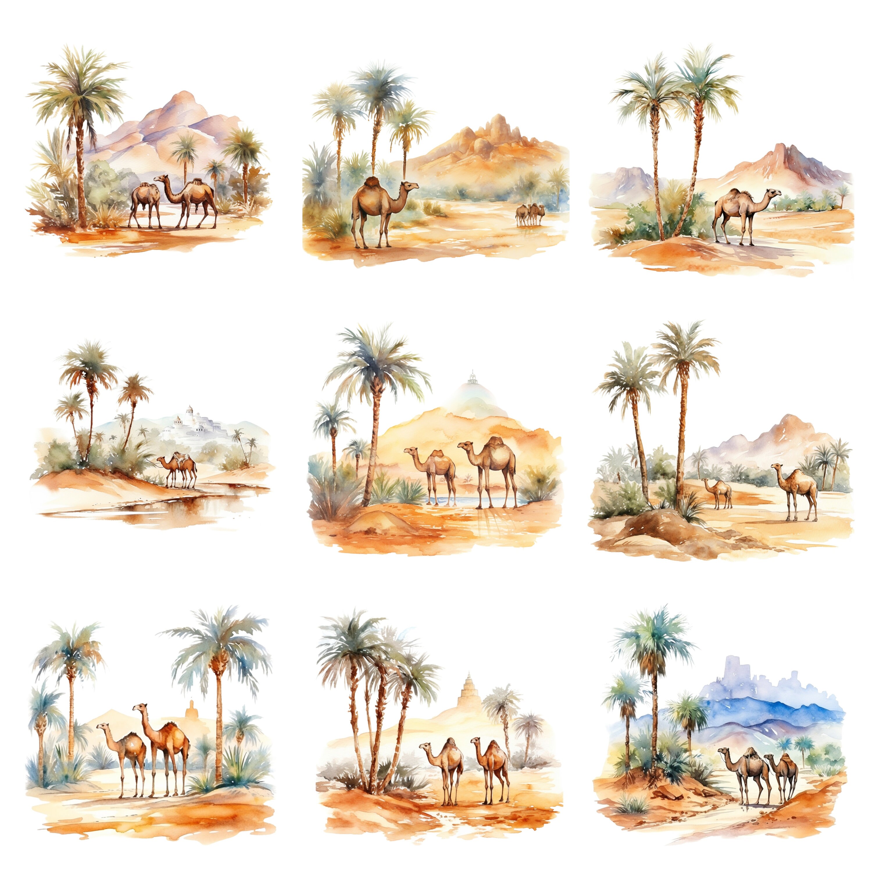 35 Desert Landscapes Watercolor Clipart, Desert Clipart, PNG Individual ...