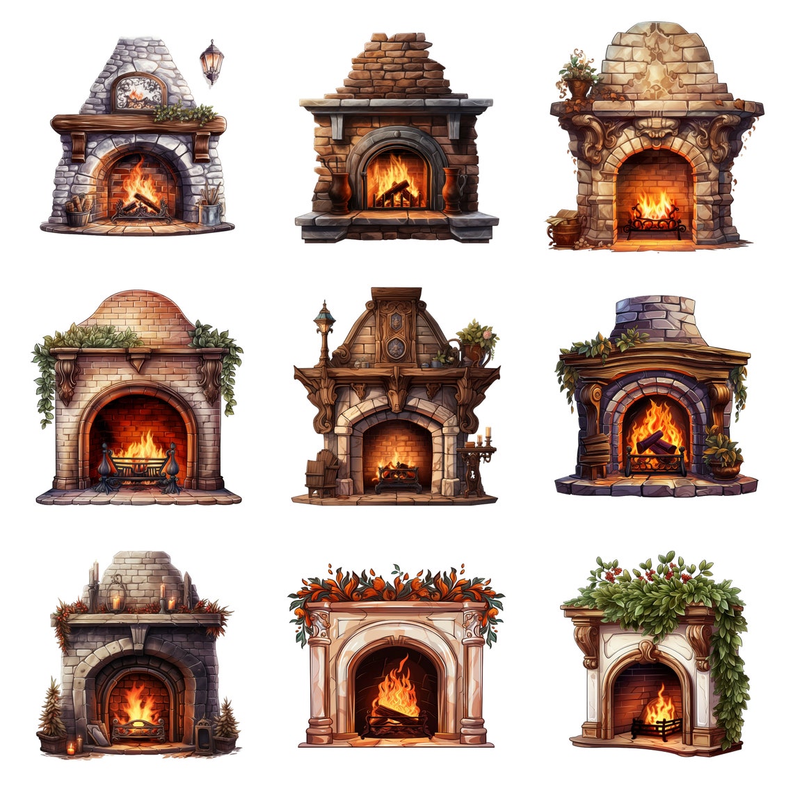 Fireplaces Clipart, PNG Digital Files on Transparent Background ...
