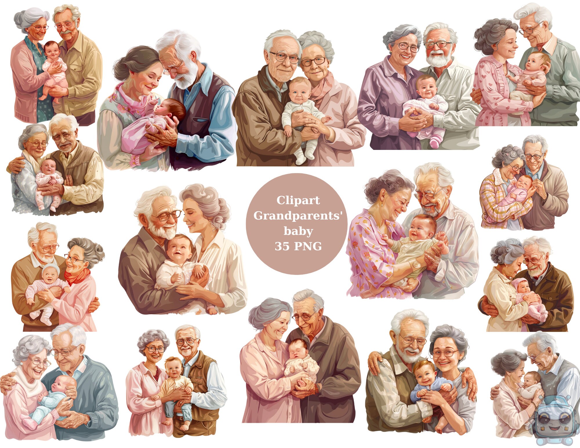 35 Grandparents' Baby Clipart, PNG Digital Files on Transparent ...