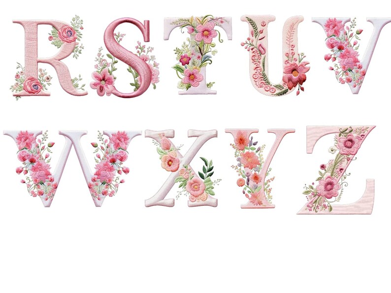 Embroidered Pink Alphabet Letters Png Alphabet Png Instant - Etsy