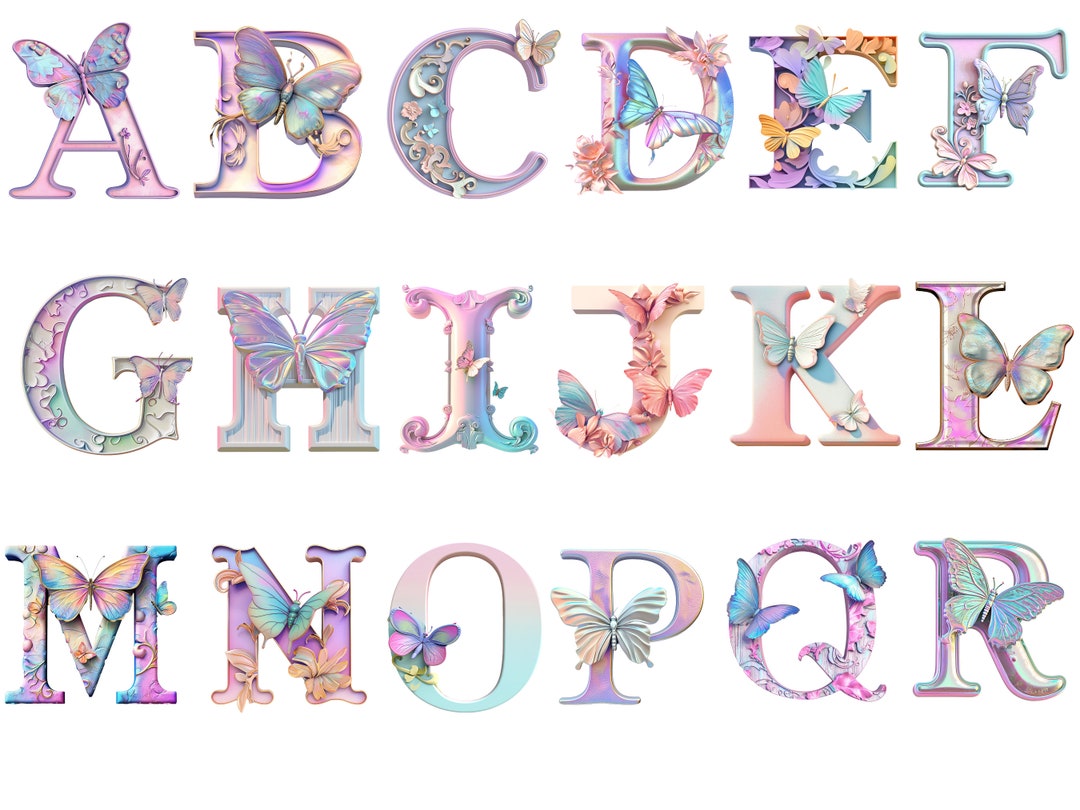 Pastel Butterflies Alphabet, Butterflies Letter Instant Download for ...