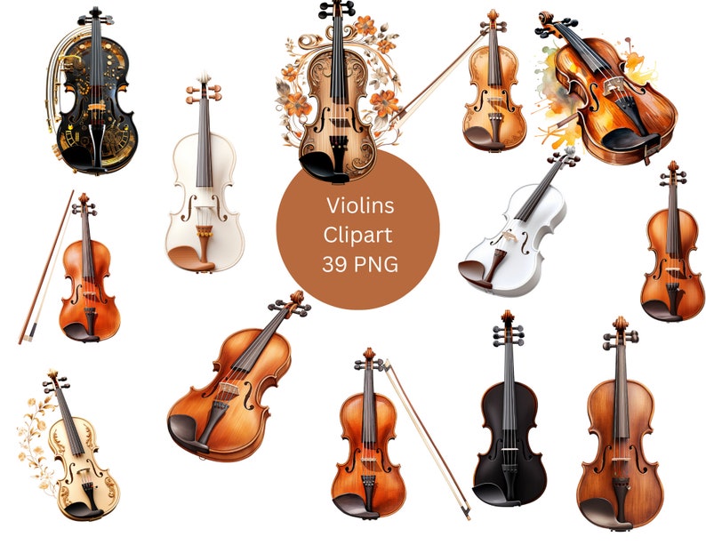 Violins Clipart PNG Digital Files on Transparent Background - Etsy UK