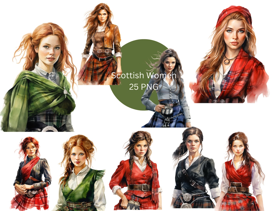 Watercolor Scottish Women Clipart, PNG Digital Files on a Transparent ...