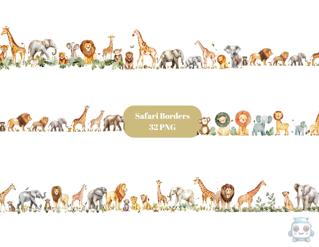 32 Safari Borders Watercolor Clipart, Border Clipart, PNG Individual ...