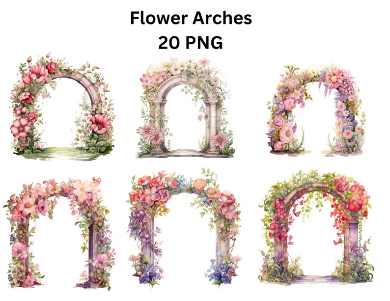Flower Arches Watercolor Clipart Flowers PNG Wedding - Etsy