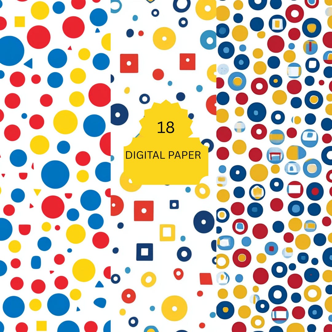 Primary Colors Geometric Digital Paper - Bold Red Yellow Blue Shapes ...