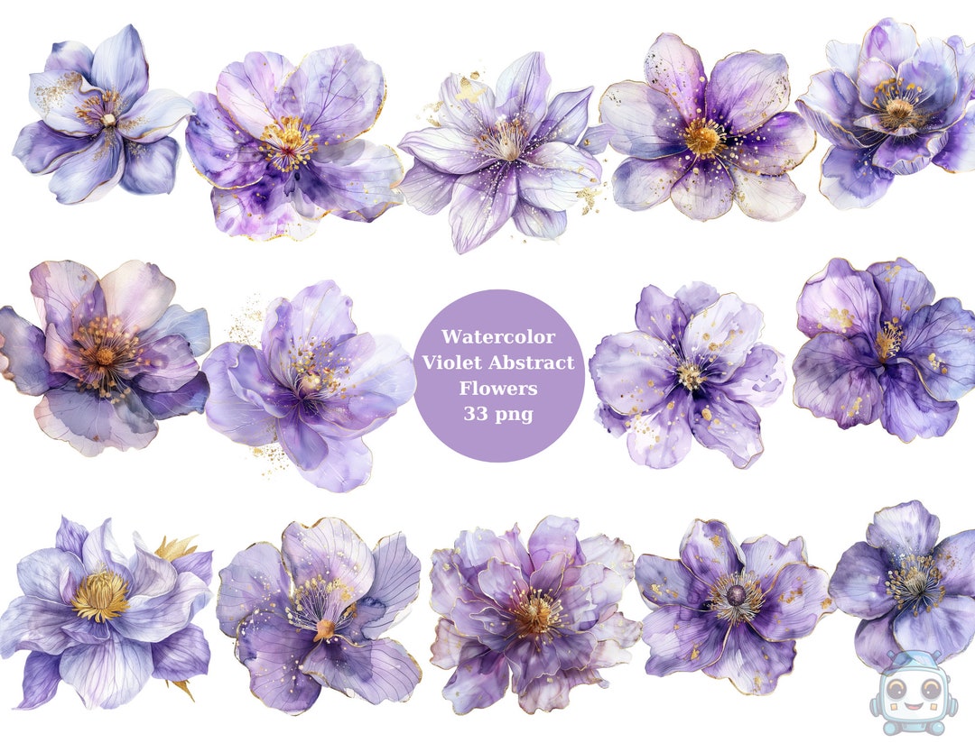 Watercolor Violet Abstract Flowers Clipart, PNG Individual Images on ...