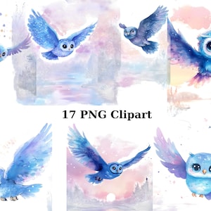 17 Pastel Owls Watercolor Clipart, Animals Clipart, PNG Individual ...