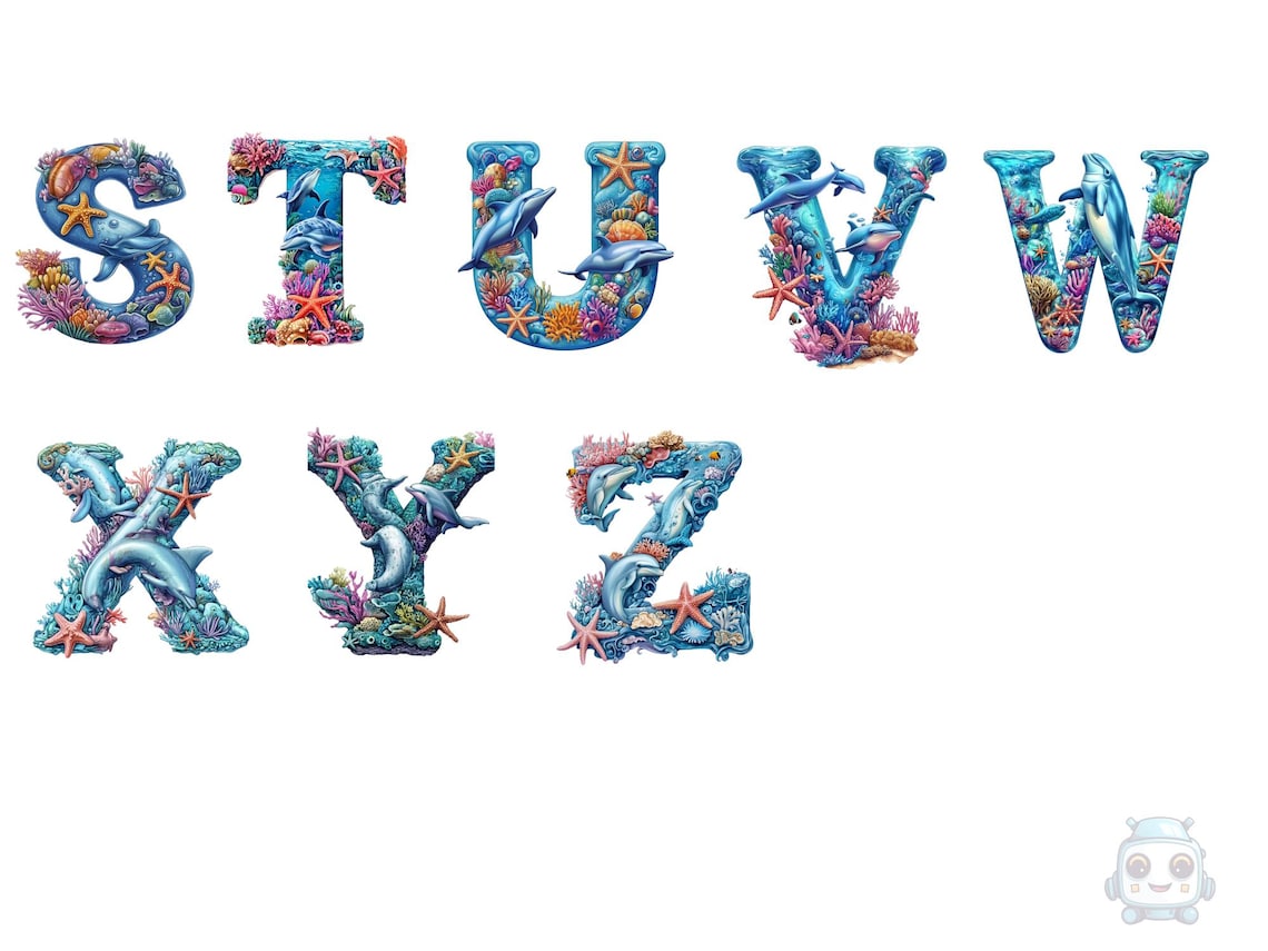 Underwater Ocean Alphabet Clipart - Dolphin & Coral Letters PNG ...