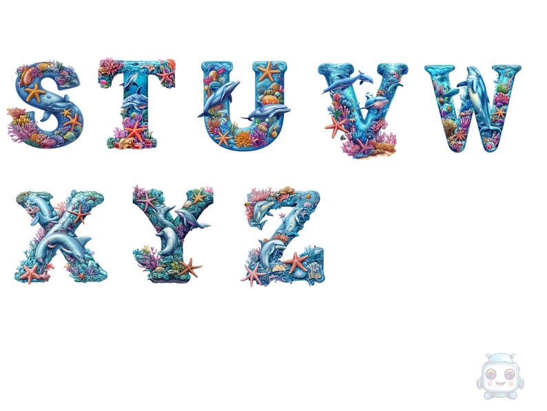 Underwater Ocean Alphabet Clipart - Dolphin & Coral Letters PNG ...