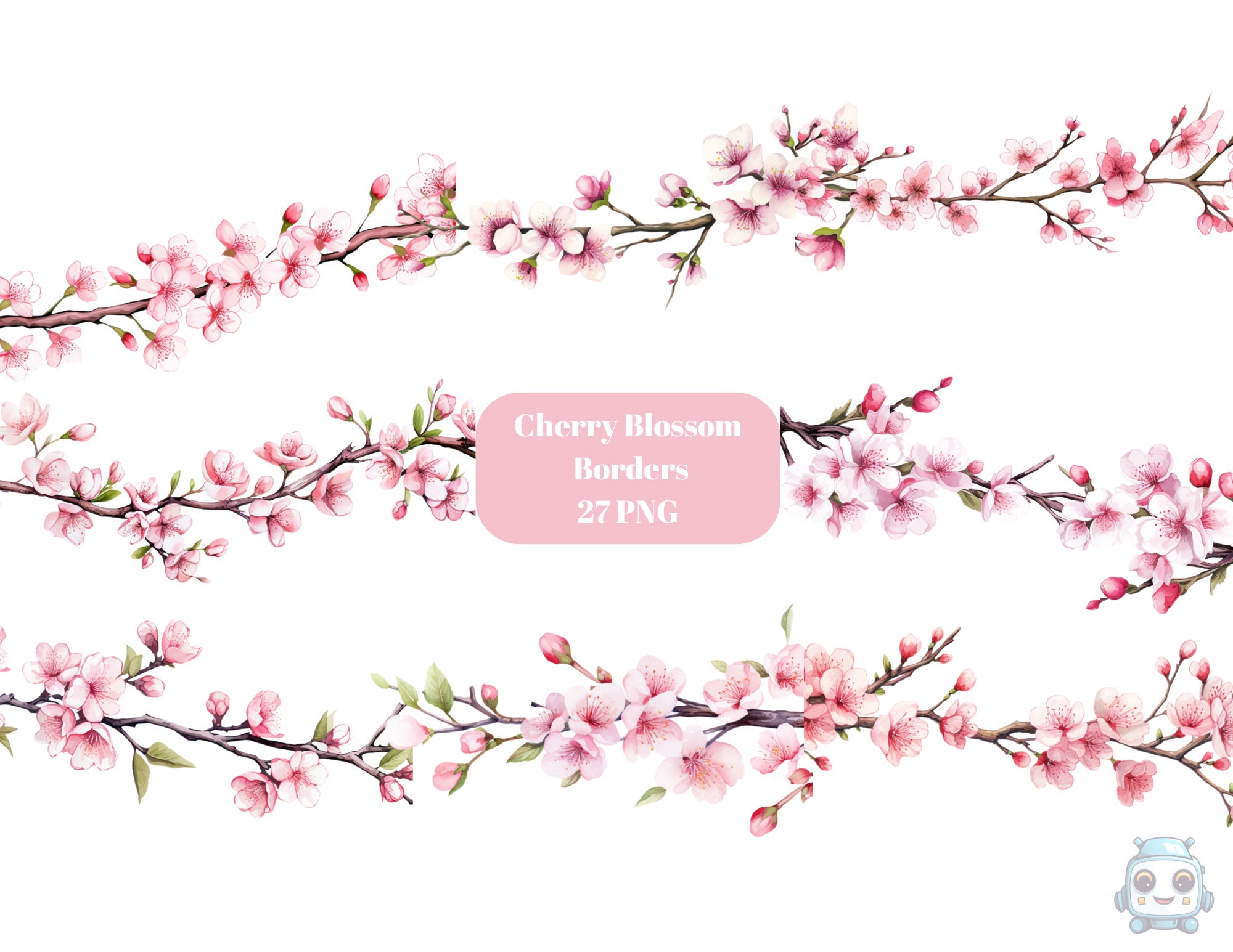 27 Cherry Blossom Borders Watercolor Clipart, Floral Clipart, PNG ...