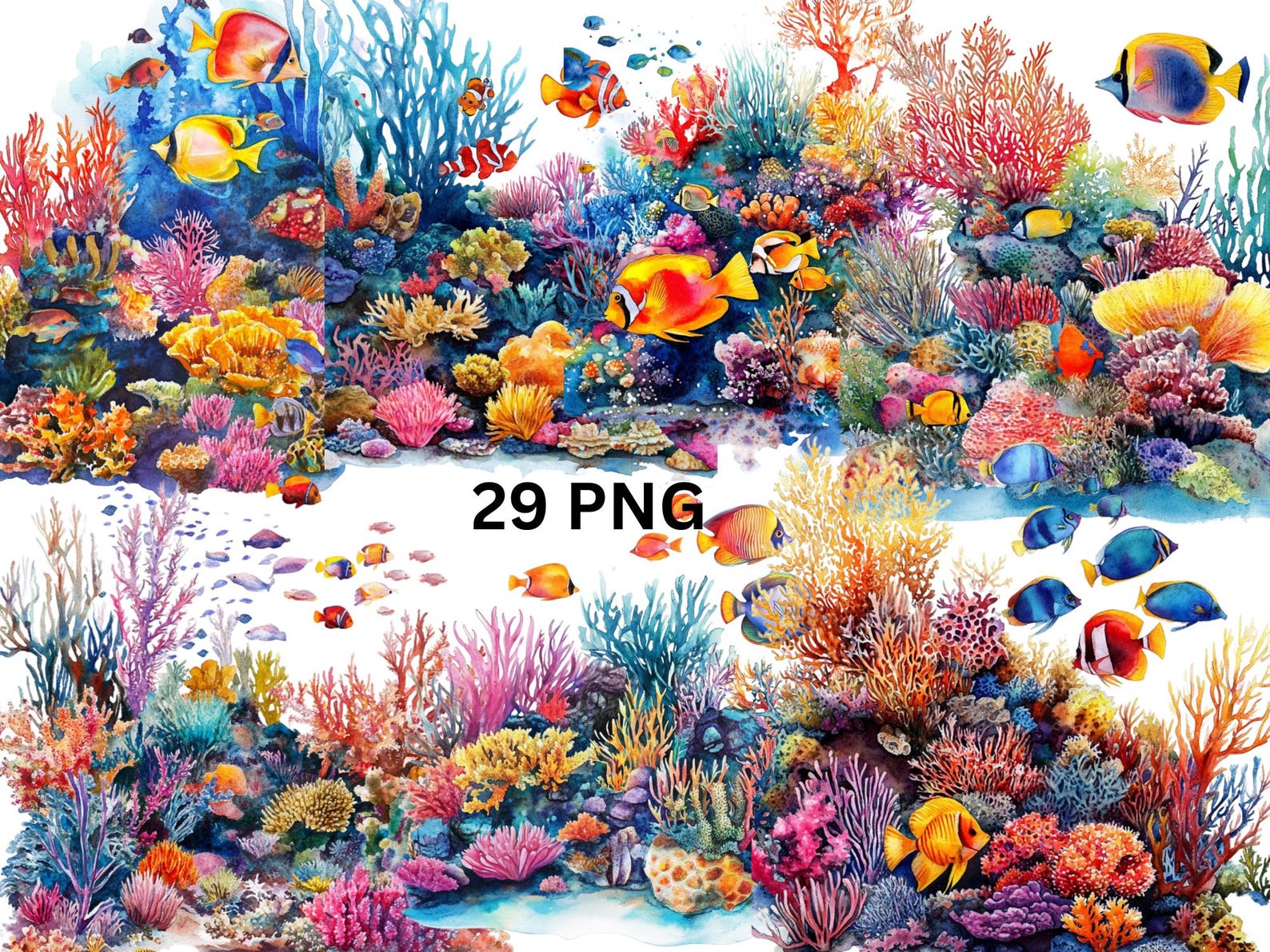 29 Underwater Scenes Watercolor Clipart, PNG Digital Files on ...