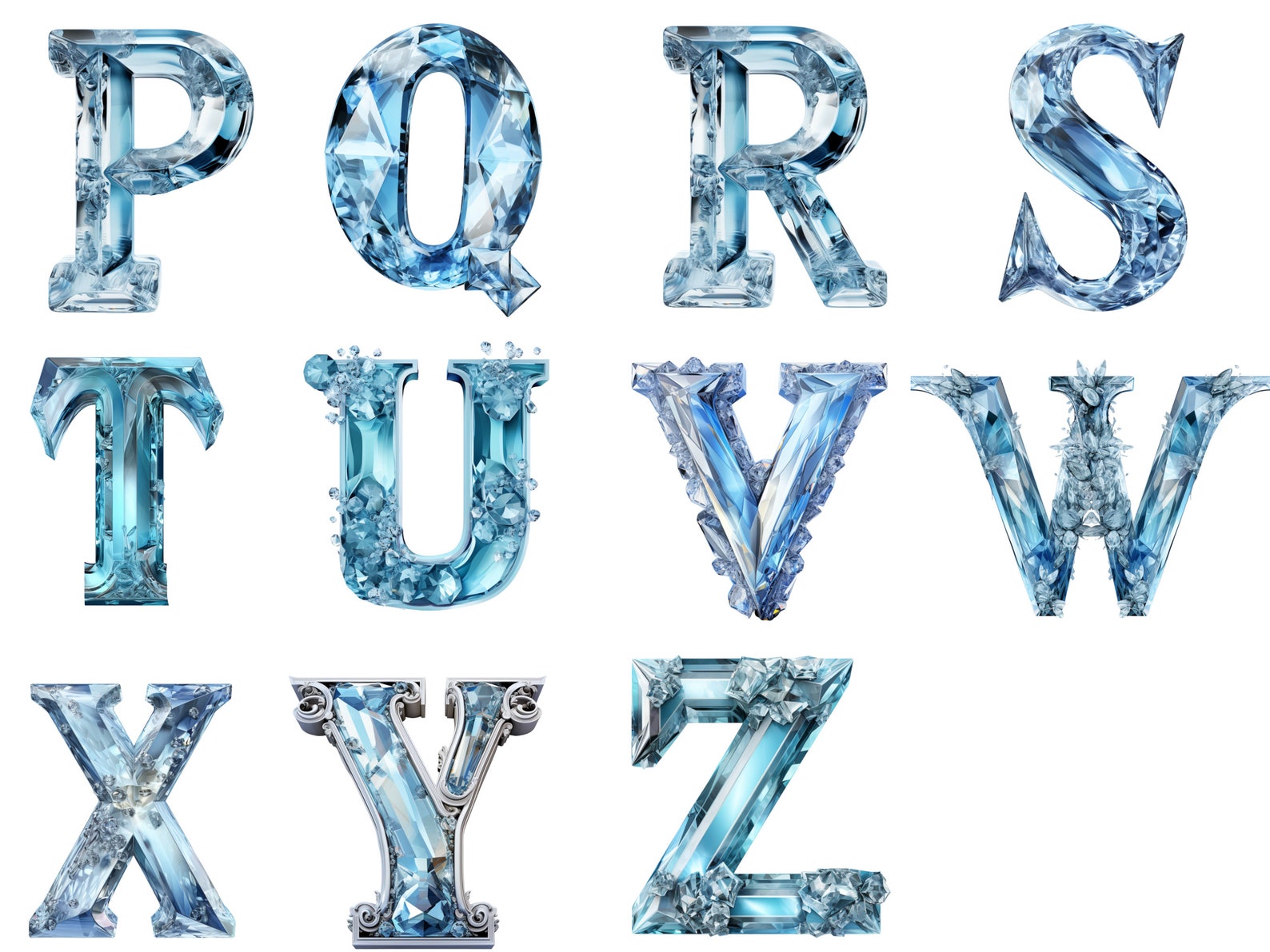 Crystal Alphabet PNG Digital Files, Flowers, Butterflies, Scrapbook ...
