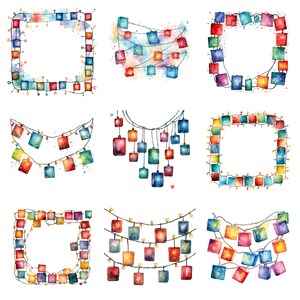 Watercolor Christmas Squared Lights Clipart, PNG Digital Files on ...