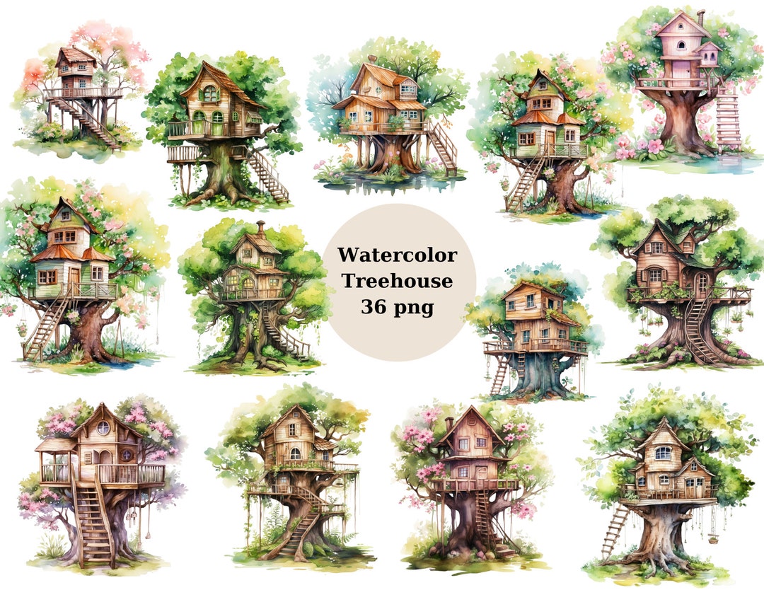 Watercolor Treehouse Clipart, Instant Download for Commercial Use, High ...