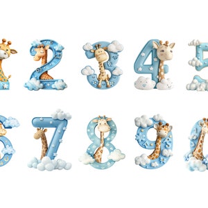 Watercolor Blue Giraffe Numbers Clipart, PNG Individual Images on ...