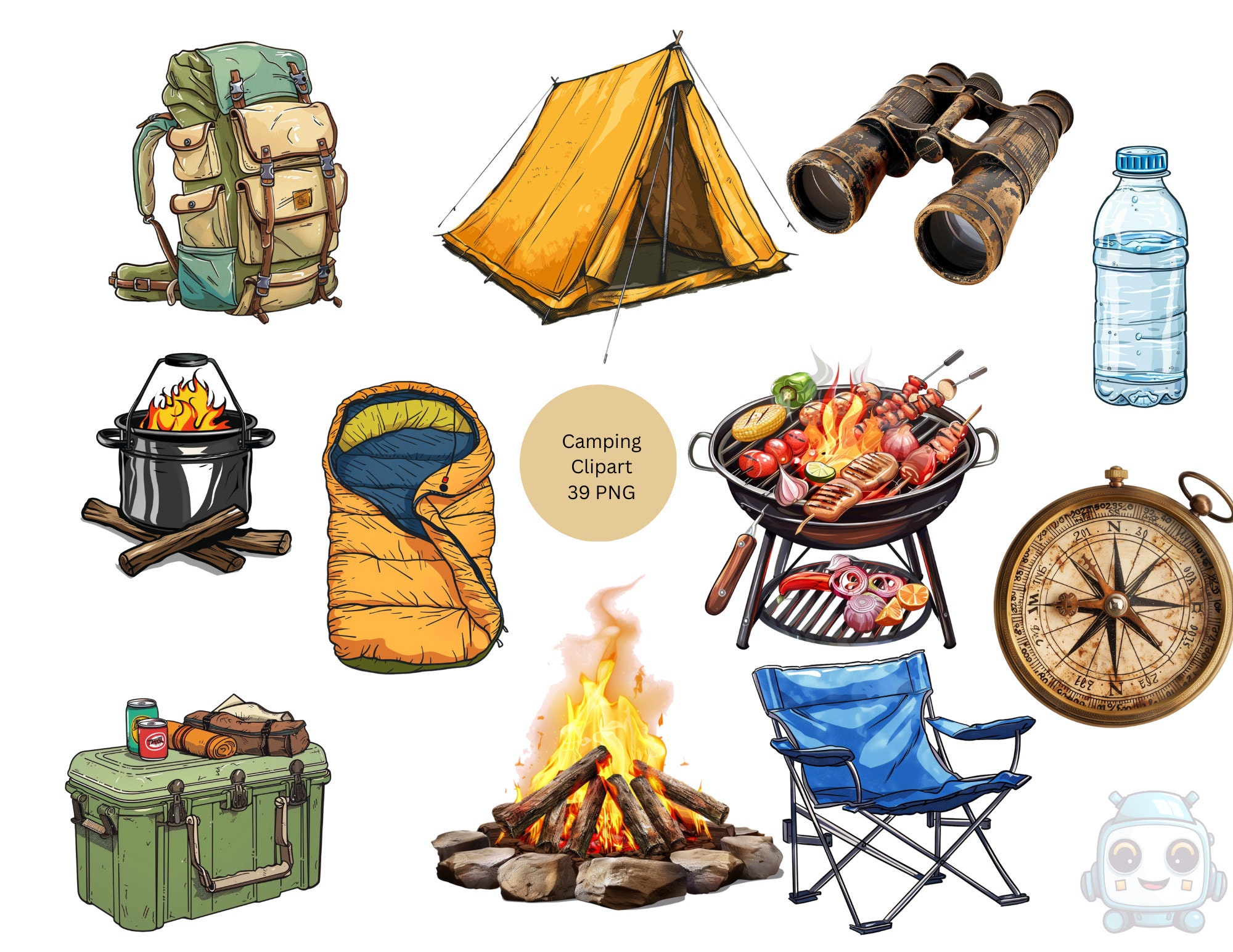 Camping Clipart, PNG Individual Images on Transparent Background ...