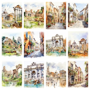 Watercolor Rome Clipart Bundle, 43 PNG Images, White Background, High ...