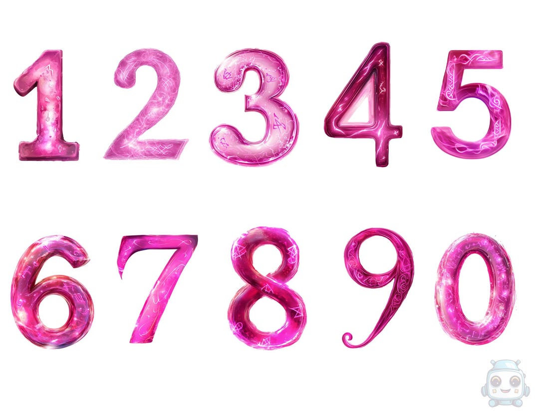 Pink Magic Glow Numbers Clipart, Instant Download for Commercial Use ...