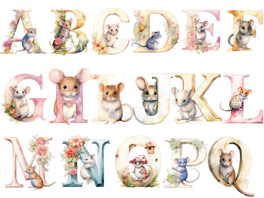 Watercolor Mouse Alphabet in PNG for Commercial Use Instant Download ...