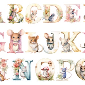 Watercolor Mouse Alphabet in PNG for Commercial Use Instant Download ...