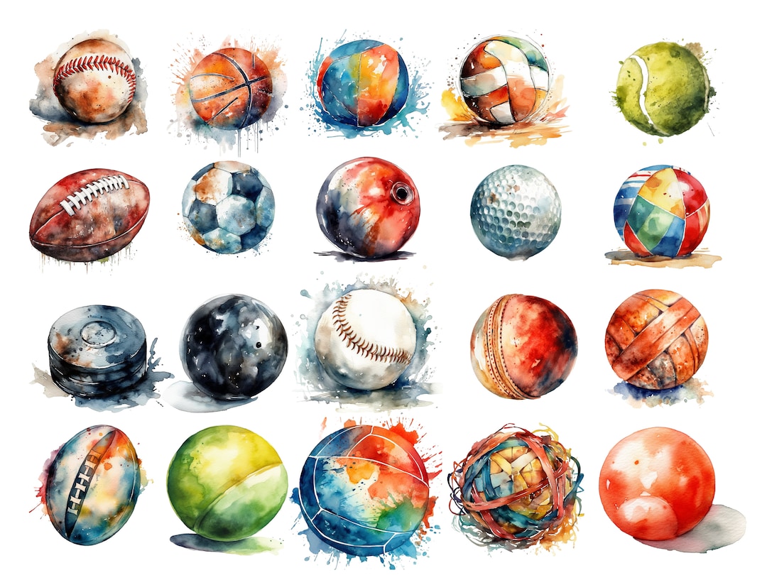 Watercolor Sports Balls, 20 Beautiful PNG Images, Transparent ...