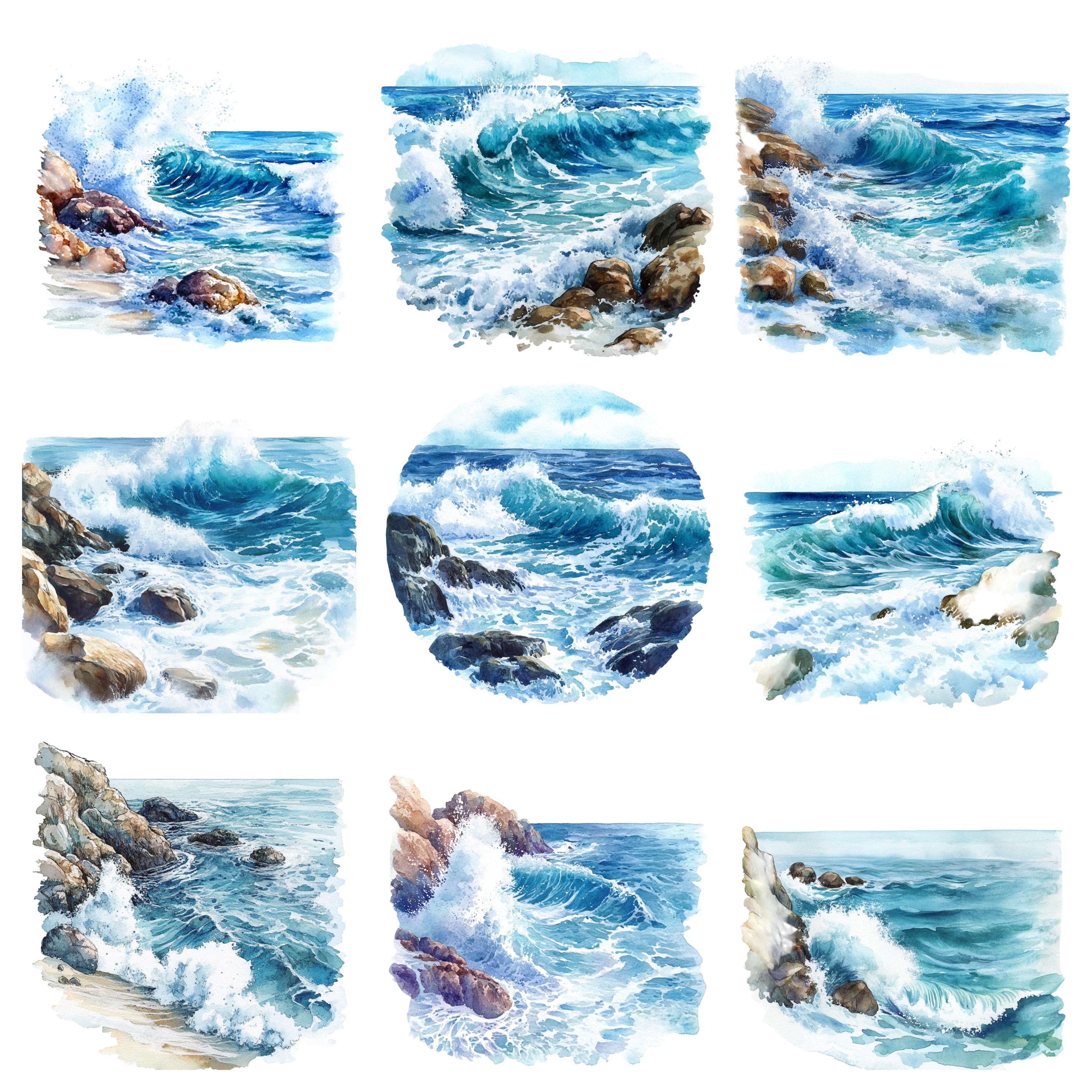 Watercolor Ocean Waves PNG Clipart - 34 Transparent Background Sea Wave ...