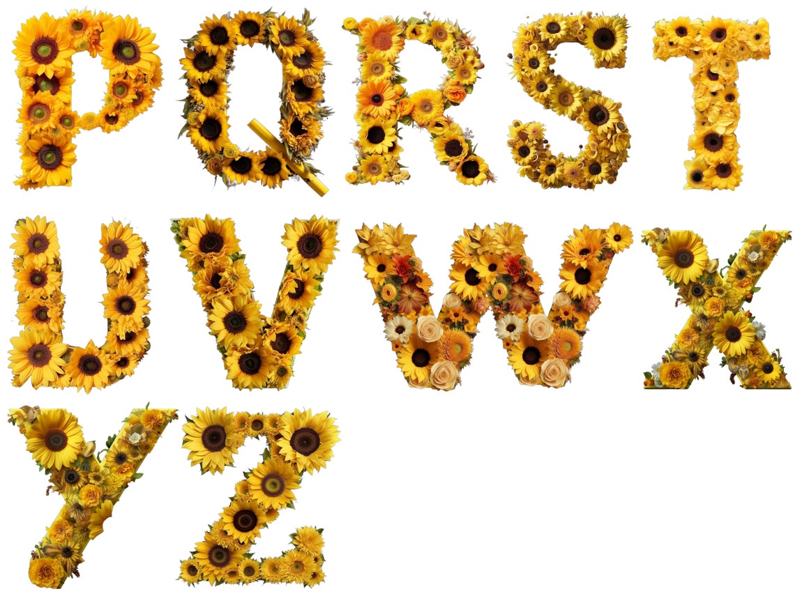 Sunflowers Alphabet , Clipart, 12x12, Commercial Use, Transparent ...