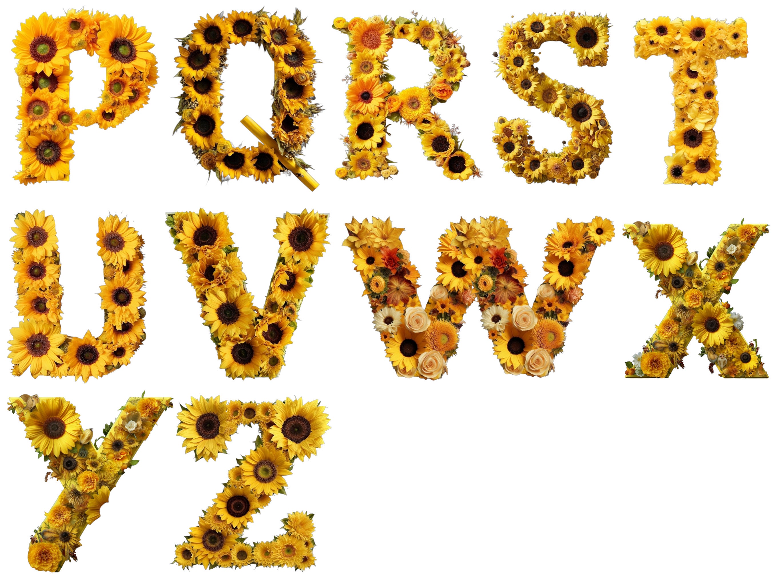 Sunflowers Alphabet , Clipart, 12x12, Commercial Use, Transparent ...