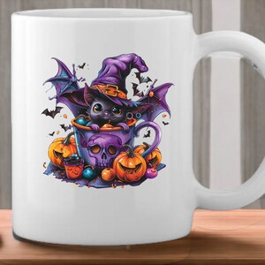 30 Bats in Mugs Watercolor Clipart, Halloween Clipart, PNG Individual ...