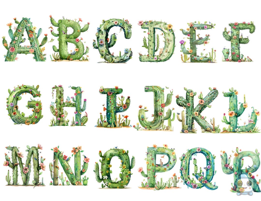Cactus Alphabet Clipart, Alphabet Clipart, PNG Individual Images on ...