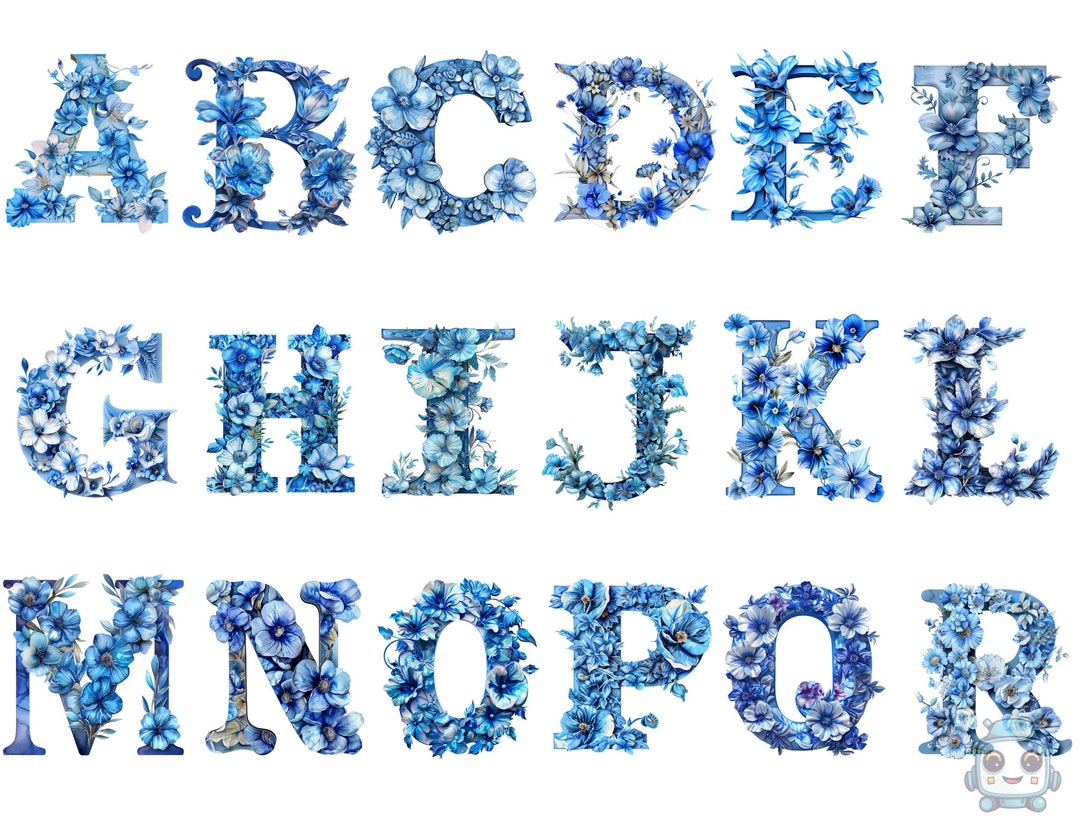 Watercolor Floral Blue Alphabet Clipart , Floral Alphabet, Transparent ...