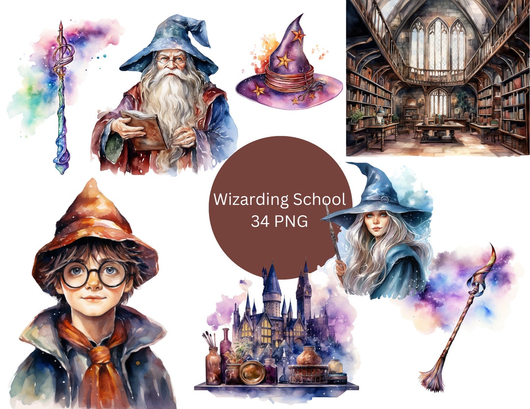 Watercolor Wizarding School Clipart , PNG Digital Files on a ...