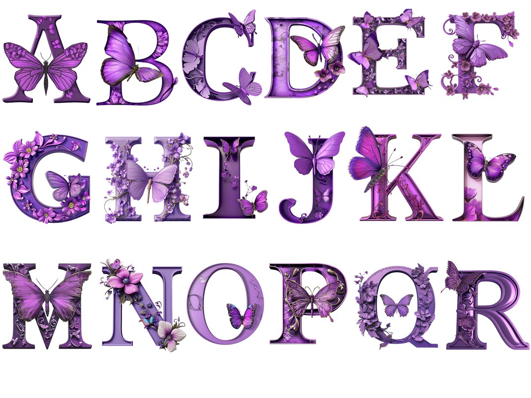 Violet Butterflies Alphabet, Butterflies Letter Instant Download for ...