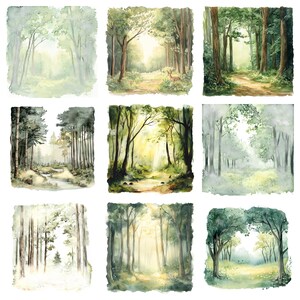 Watercolor Forest Digital Paper - 22 PNG Green Woodland Backgrounds ...