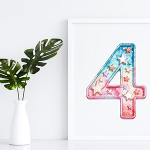 Watercolor Stars Numbers Clipart, PNG Individual Images, Commercial Use ...