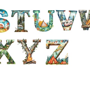 Camping Alphabet Clipart, PNG Individual Images on Transparent ...