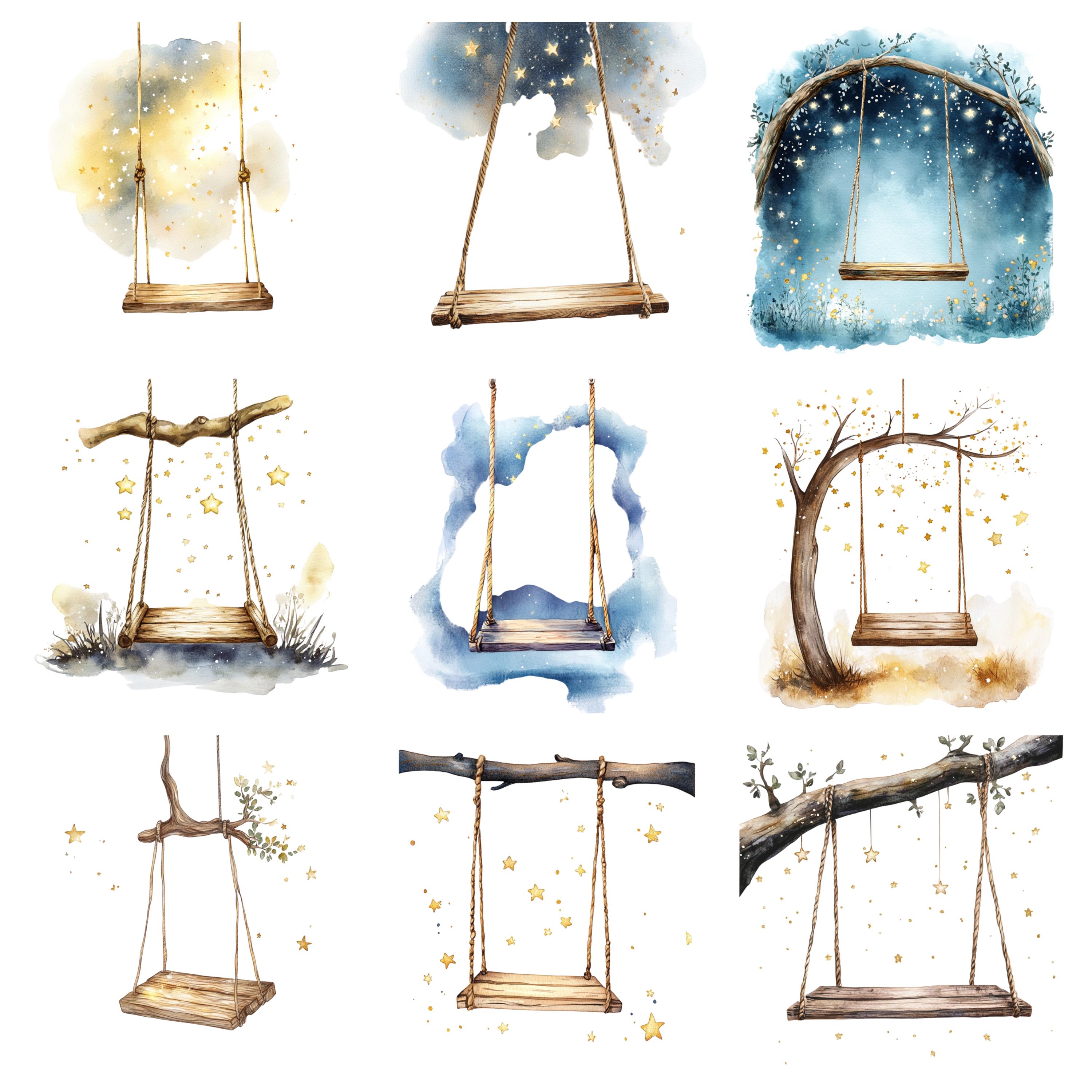 35 Wooden Swings Watercolor Clipart, PNG Individual Images on ...